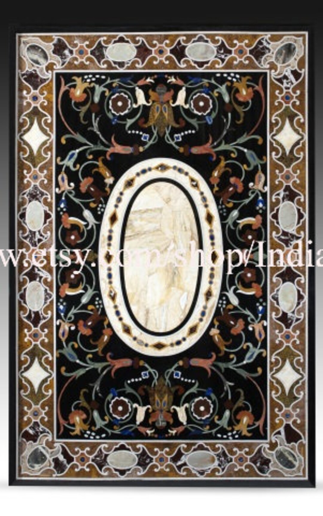 Rectangular Shape Dining Table Top in Black Marble With Pietradura ...