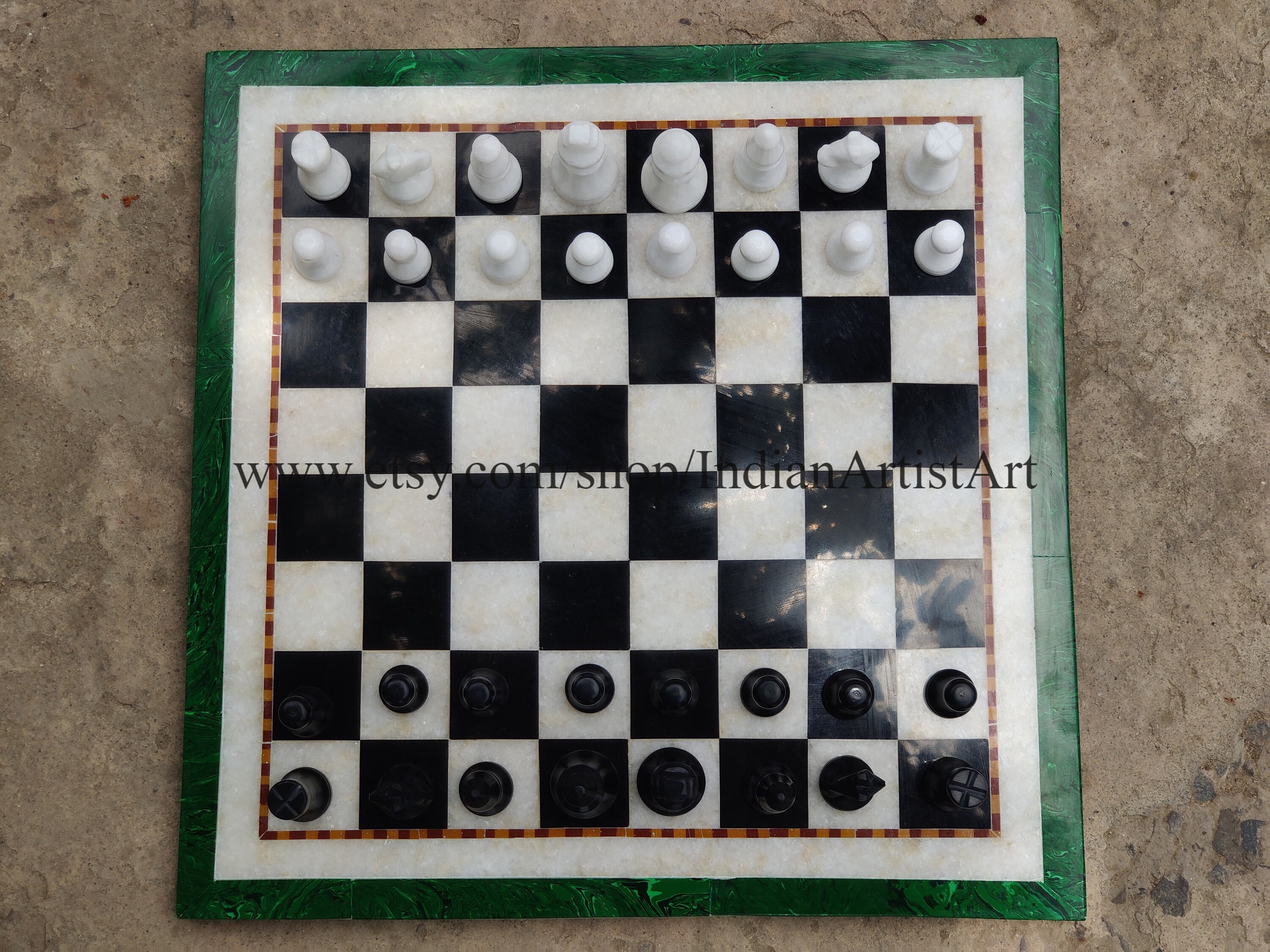12 x 12 Zoll Schach set Tischplatte mit grüner MalachitBorte / | Etsy
