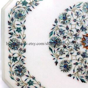 Shining Abalone Table Top, White Marble Inlay Art Coffee Table With ...