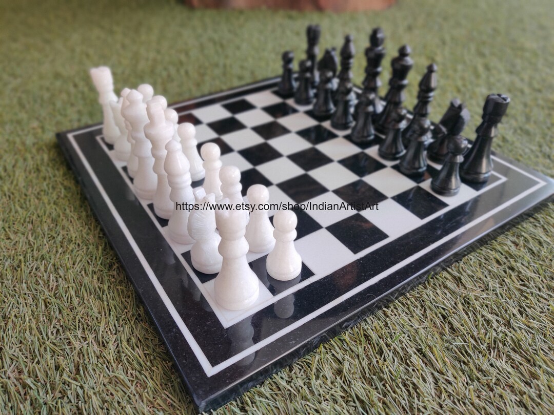 Black Marble Chessboard, Home Decor Chess Table, Luxury Chess Table ...