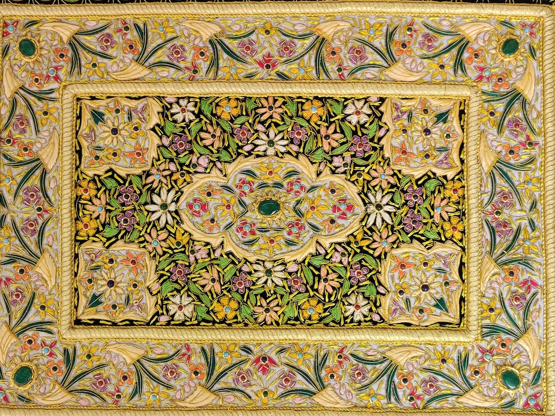 Hand embroidered zardozi tapestry wall art embellished with | Etsy