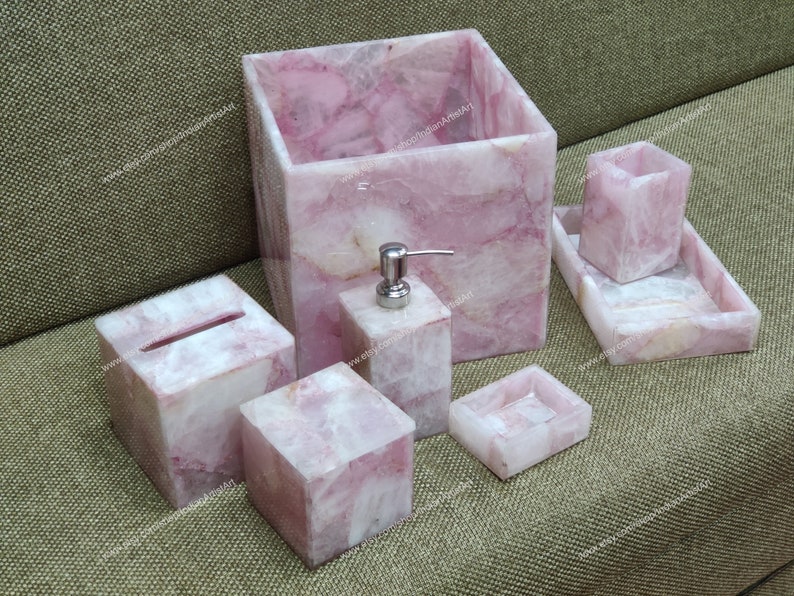 Pink Rose Quartz Bathroom Set / Set of Seven Pieces for - Etsy