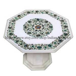Shining Abalone Table Top, White Marble Inlay Art Coffee Table With ...