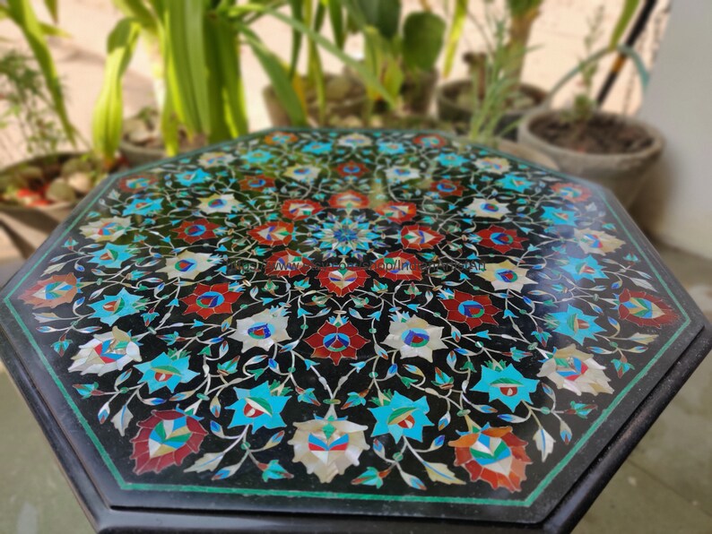 Marble Coffee Table Black Marble Inlay Table Top Turquoise | Etsy