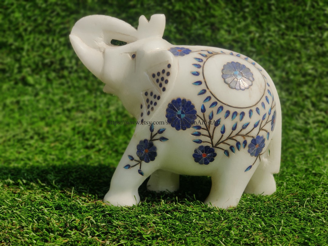 Marmor Elefant Figur: Eingelegter Edelstein, Glücksdekor - Etsy.de
