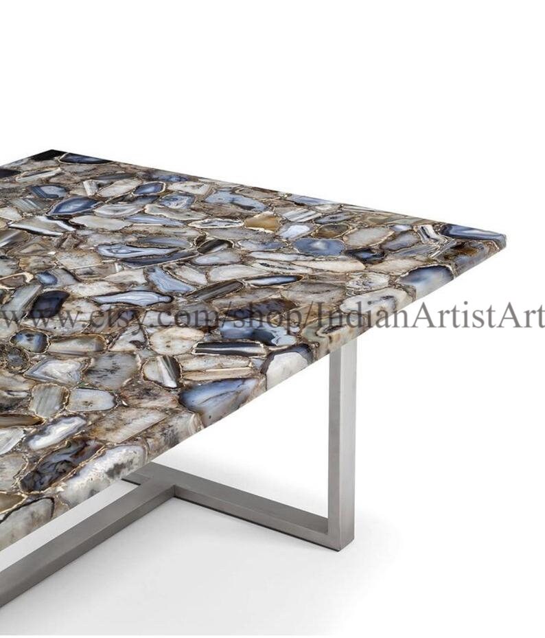 Agate Stone Sofa Table / Geodes Slice Dining Table / Natural - Etsy