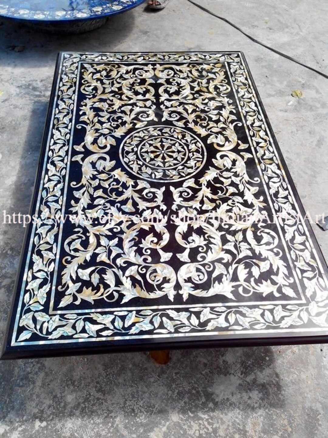 Beautifully Handmade Dining Table in Black Marble Inlaid With Mother of Pearl / Master Art Piece ...