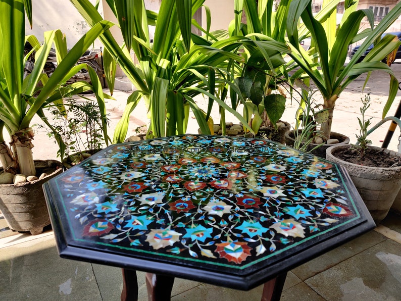 Marble Coffee Table Black Marble Inlay Table Top Turquoise | Etsy