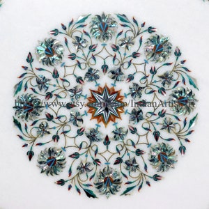 Shining Abalone Table Top, White Marble Inlay Art Coffee Table With ...