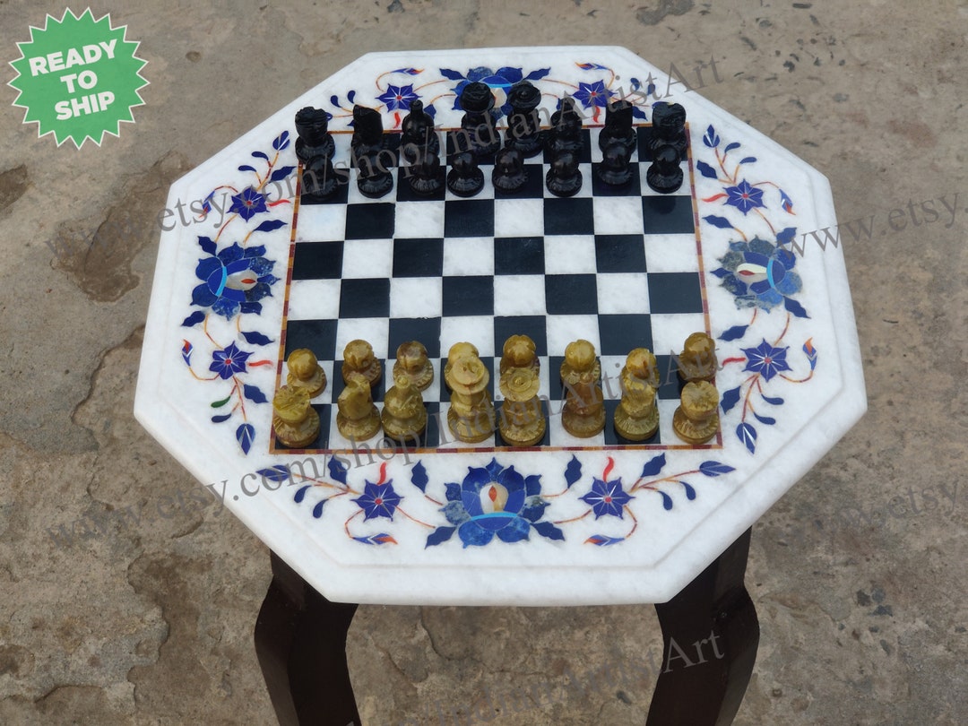Handmade Marble Inlay Chess Set With Wooden Travel Board - Etsy