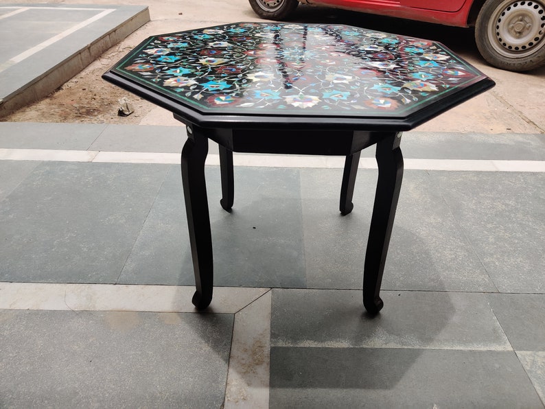 Marble Coffee Table Black Marble Inlay Table Top Turquoise | Etsy