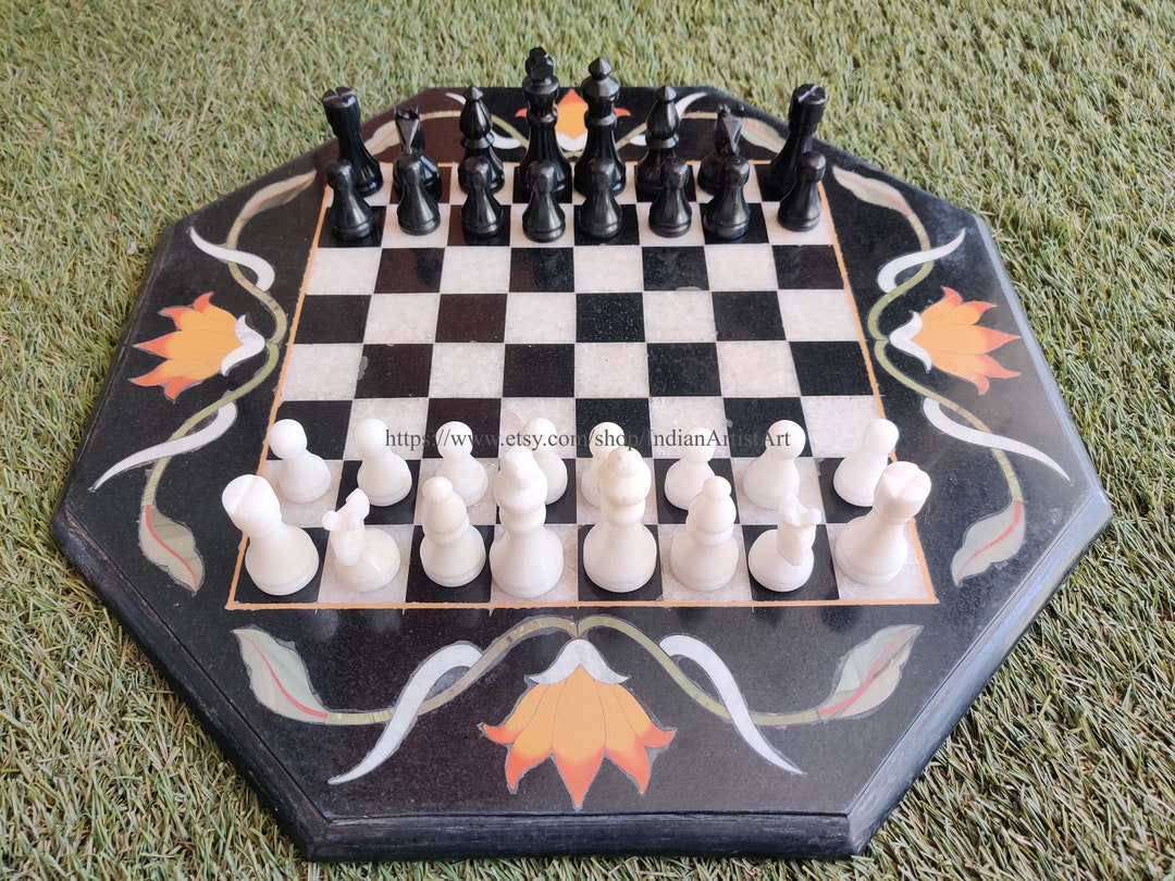 Luxury Chess Board, Black Marble Chess Table, Black and White Chess ...