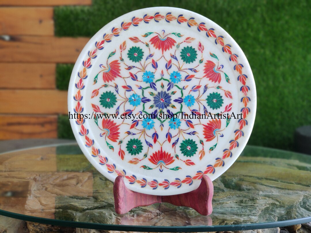 Round Marble Plate for Display and Gifts Purpose, Indian Handmade White ...