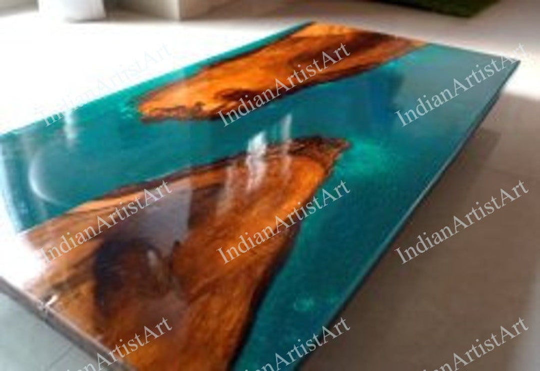 Epoxy Table / Green Translucent Epoxy Table Top / Turquoise Color ...