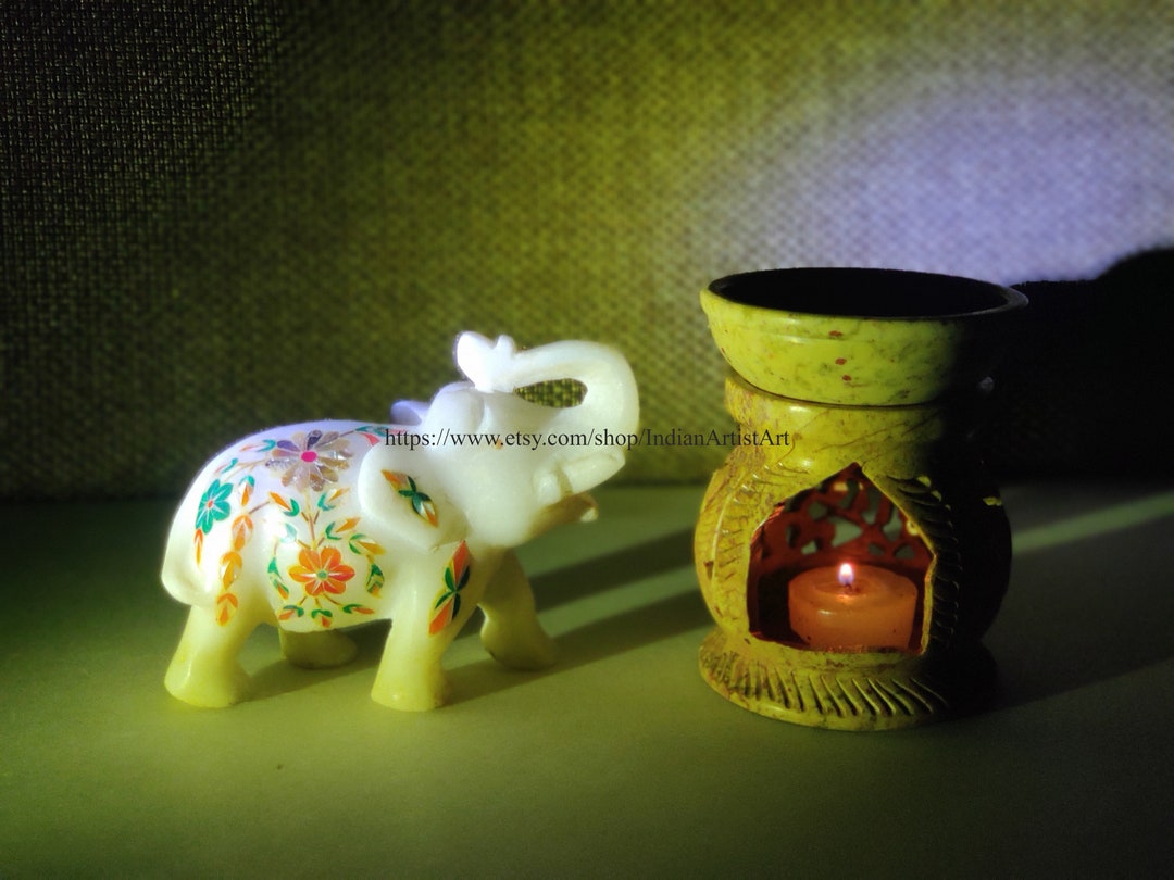 Small Elephant Figure in White Marble for Anniversary and for Office ...