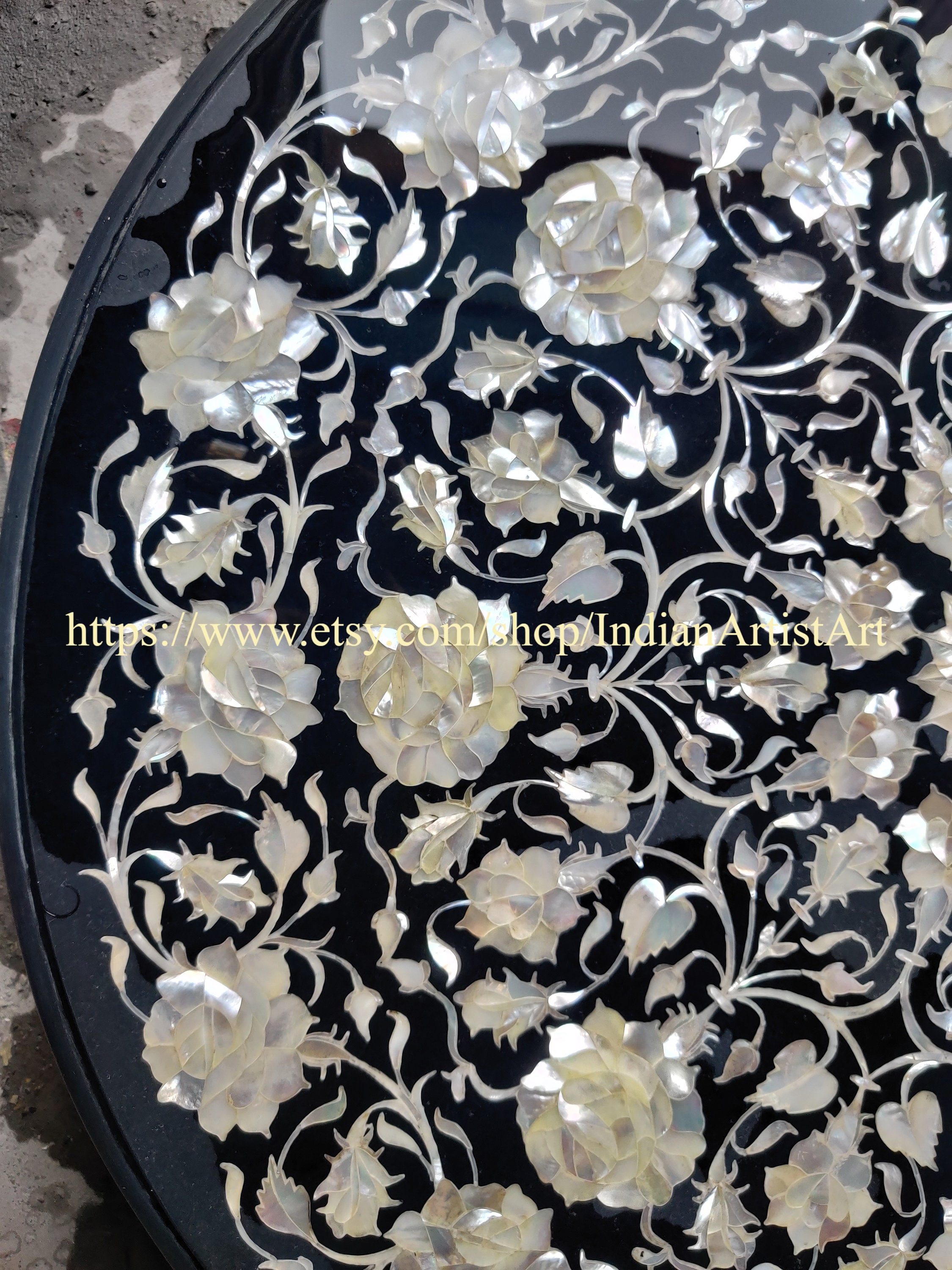 Marble Inlay Art Table Top / Circular Coffee Table Top With - Etsy