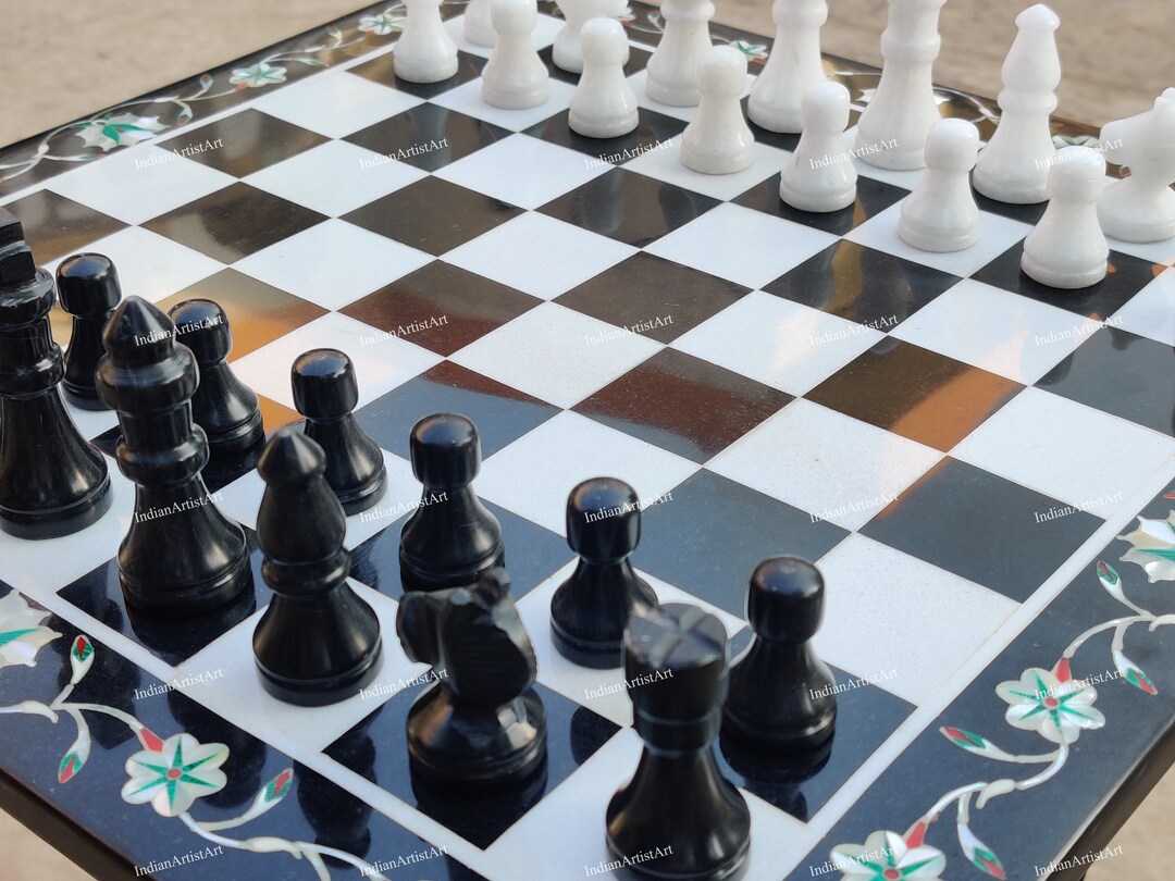 Chess Board Table Top With Chess Pieces and Wooden Stand - Etsy