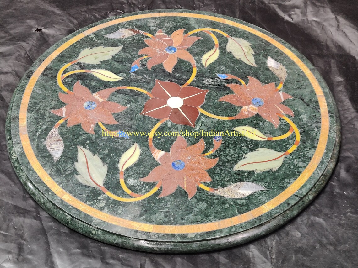 Green Marble Coffee Table Top is Inlaid with Semi Precious | Etsy