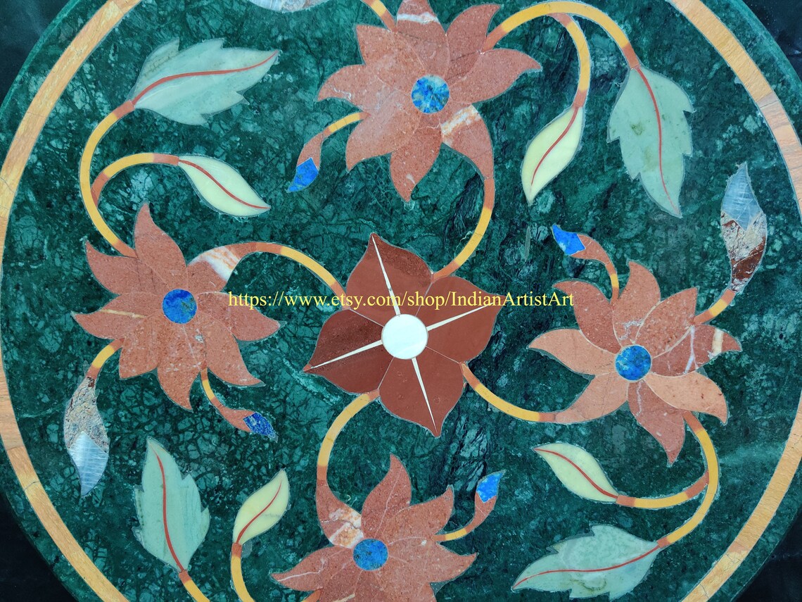 Green Marble Coffee Table Top is Inlaid With Semi Precious - Etsy
