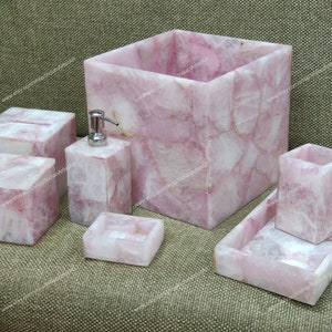 Pink Rose Quartz Bathroom Set / Set of Seven Pieces for Bathroom ...