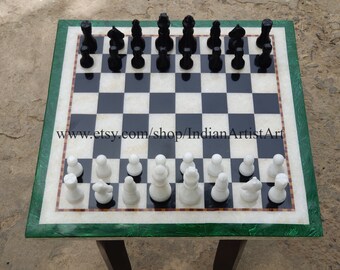 Stone Chess Set with white and black marble chess pieces / | Etsy