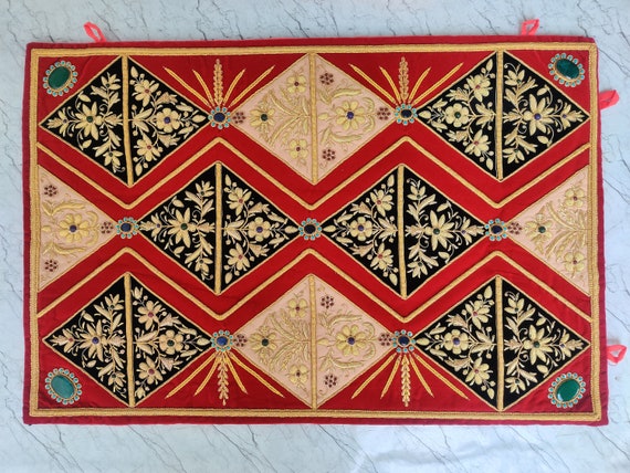 Hand Embroidered Silk Tapestry wall hanging art embellished by | Etsy