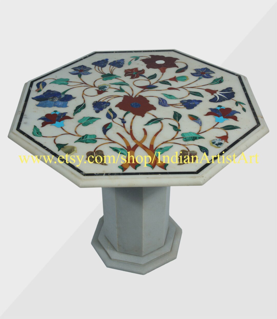 Octagon Marble Resin Coffee Table: Gemstone Inlay, Modern Style - Etsy