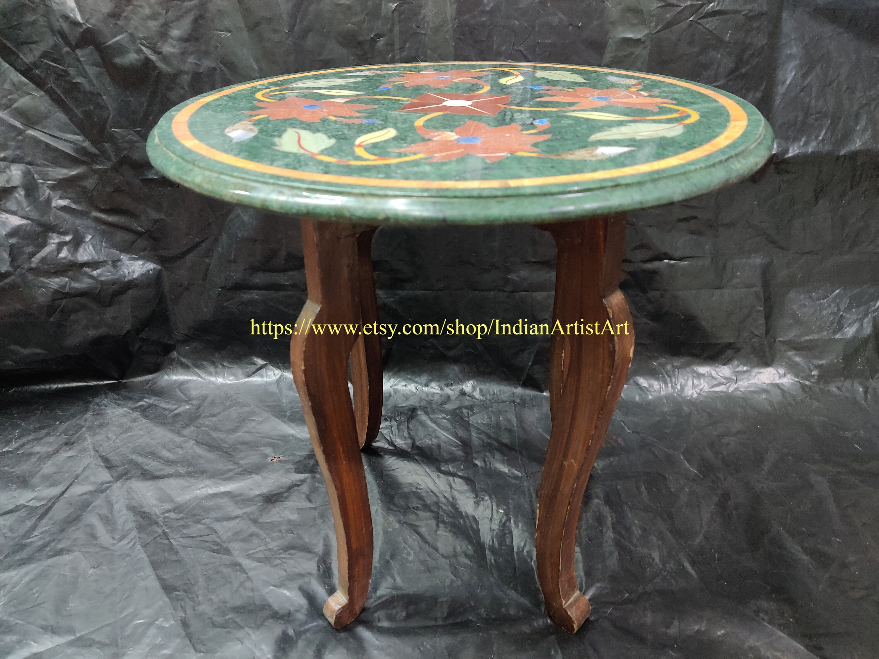 Green Marble Coffee Table Top is Inlaid with Semi Precious | Etsy