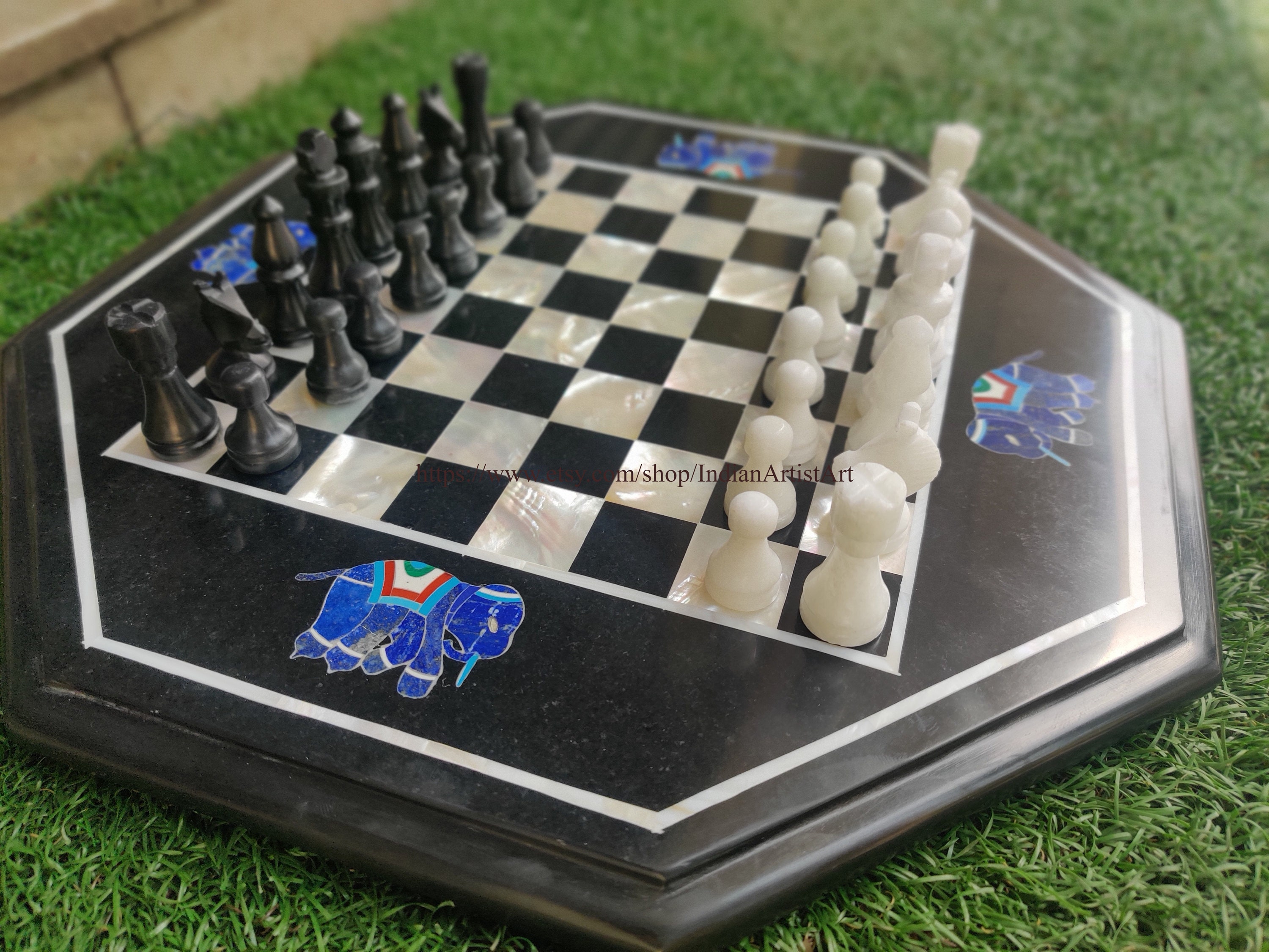 Elephant Design Chess Board Octagon Chess Board Handmade | Etsy