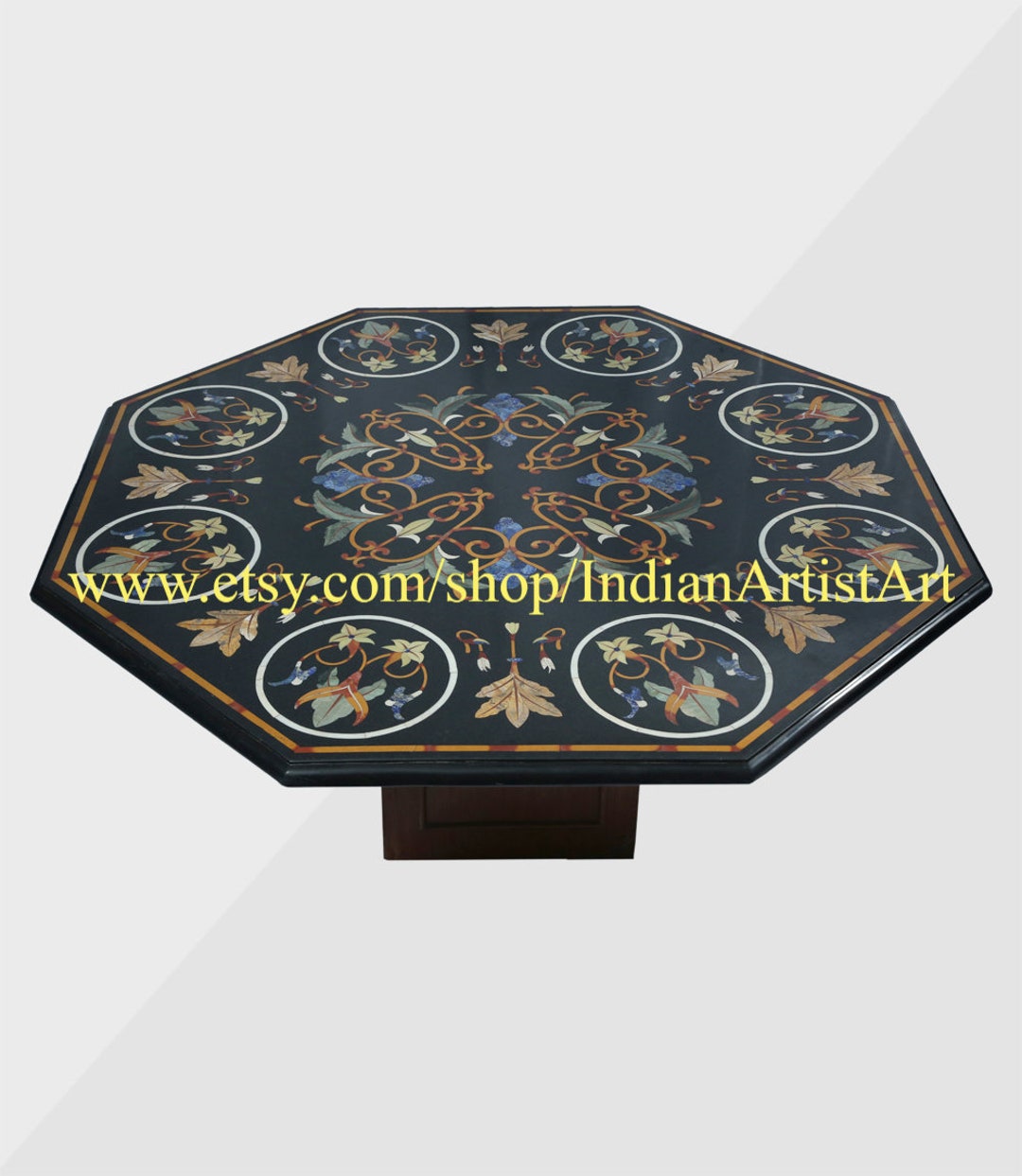 Octagon Shape Table Top in Black Marble Inlay Art for Garden Decoration ...