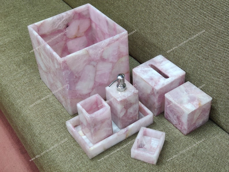 Pink Rose Quartz Bathroom Set / Set of Seven Pieces for - Etsy
