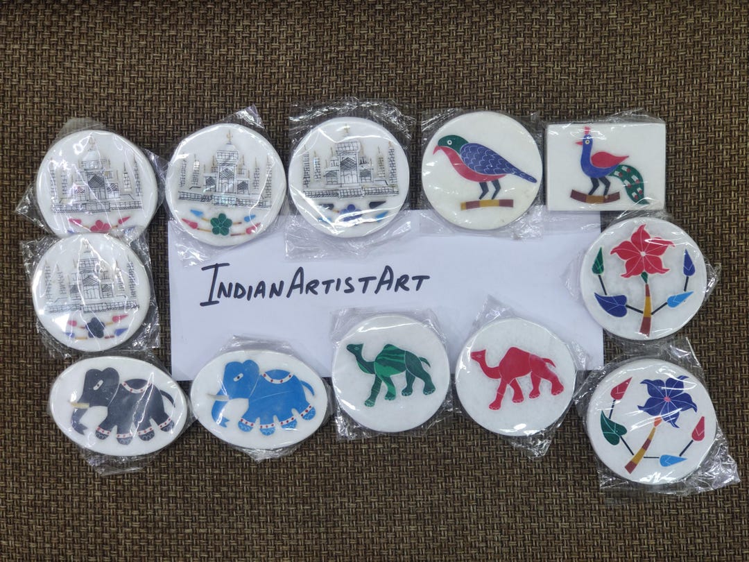 Marble Fridge Magnets Set: Handmade Indian Inlay Art, Agra - Etsy