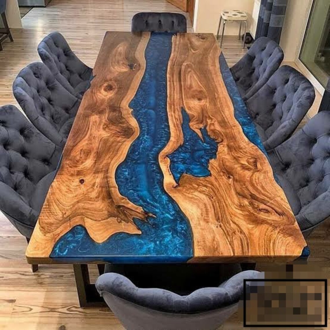 Epoxy Table Top / Wooden Epoxy Dining Table Top / Blue River - Etsy