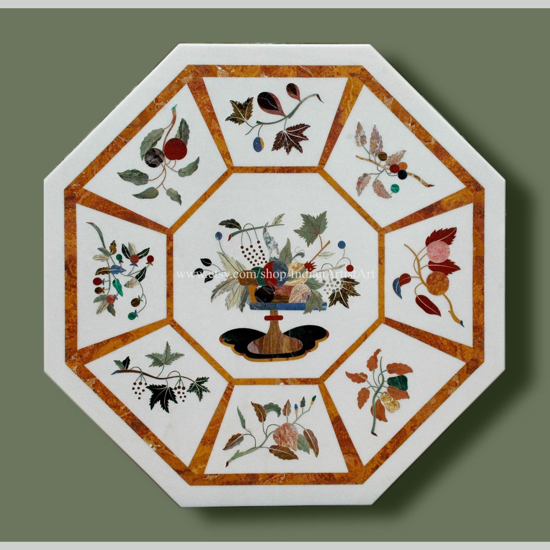 Handmade Octagon Marble Table Top: Floral Inlay Art, Indian Pietredura ...