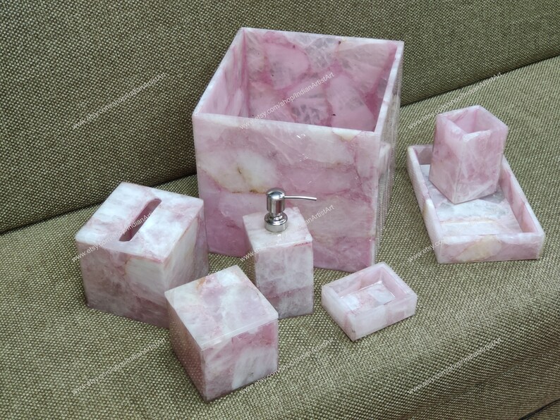 Pink Rose Quartz Bathroom Set / Set of Seven Pieces for - Etsy