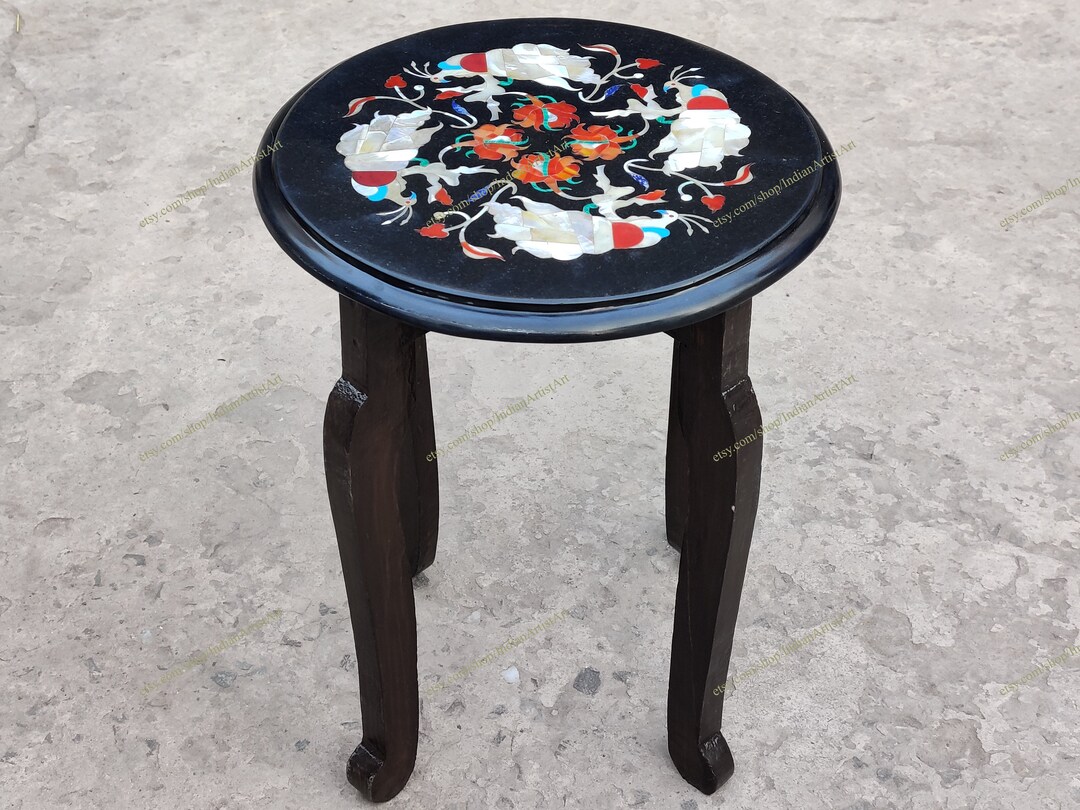 Four Peacock Design Table Top / Black Marble Inlay Art Table Top / Home ...