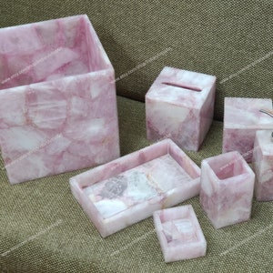 Pink Rose Quartz Bathroom Set / Set of Seven Pieces for Bathroom ...