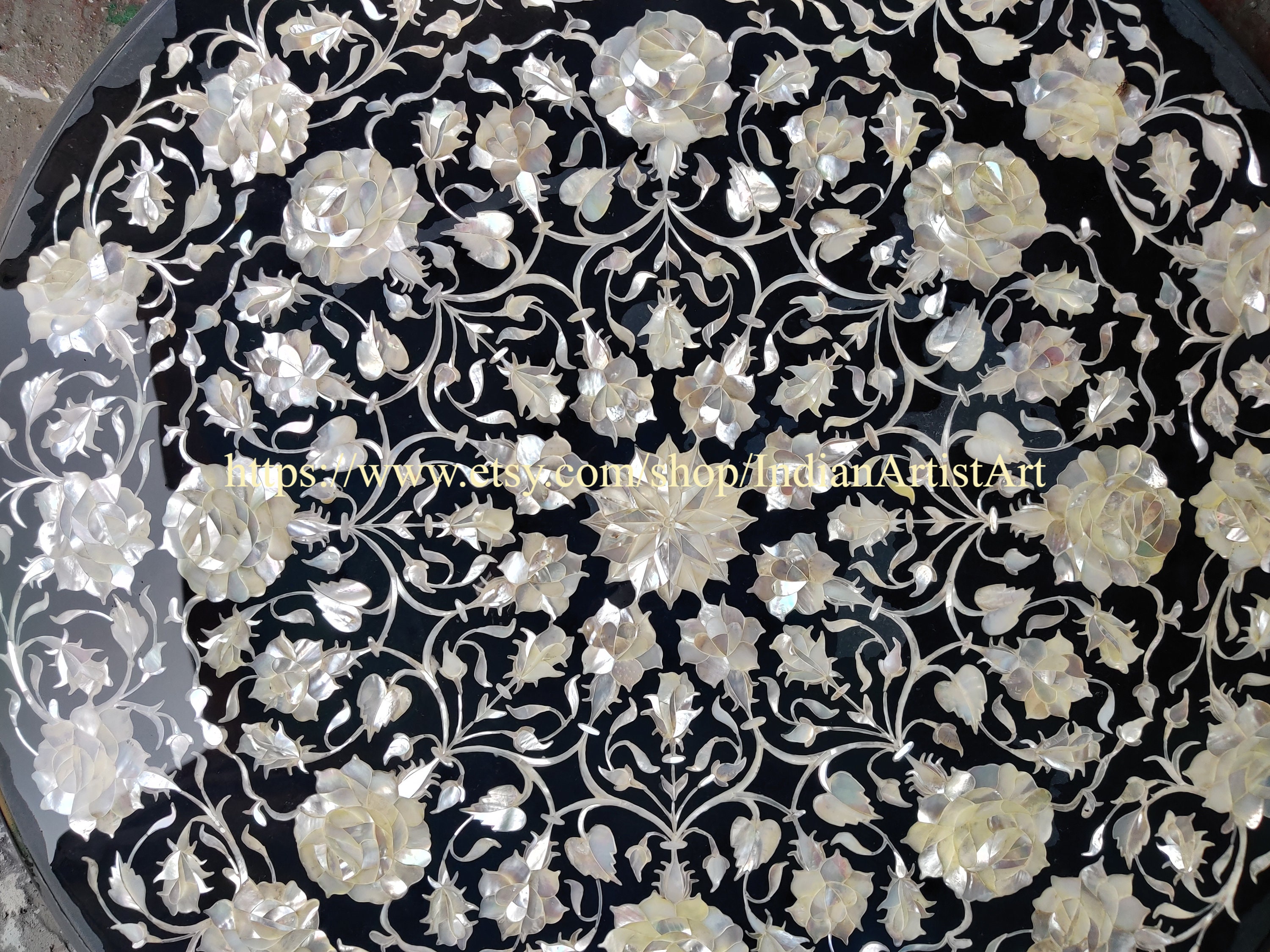 Marble Inlay Art Table Top / Circular Coffee Table Top With - Etsy