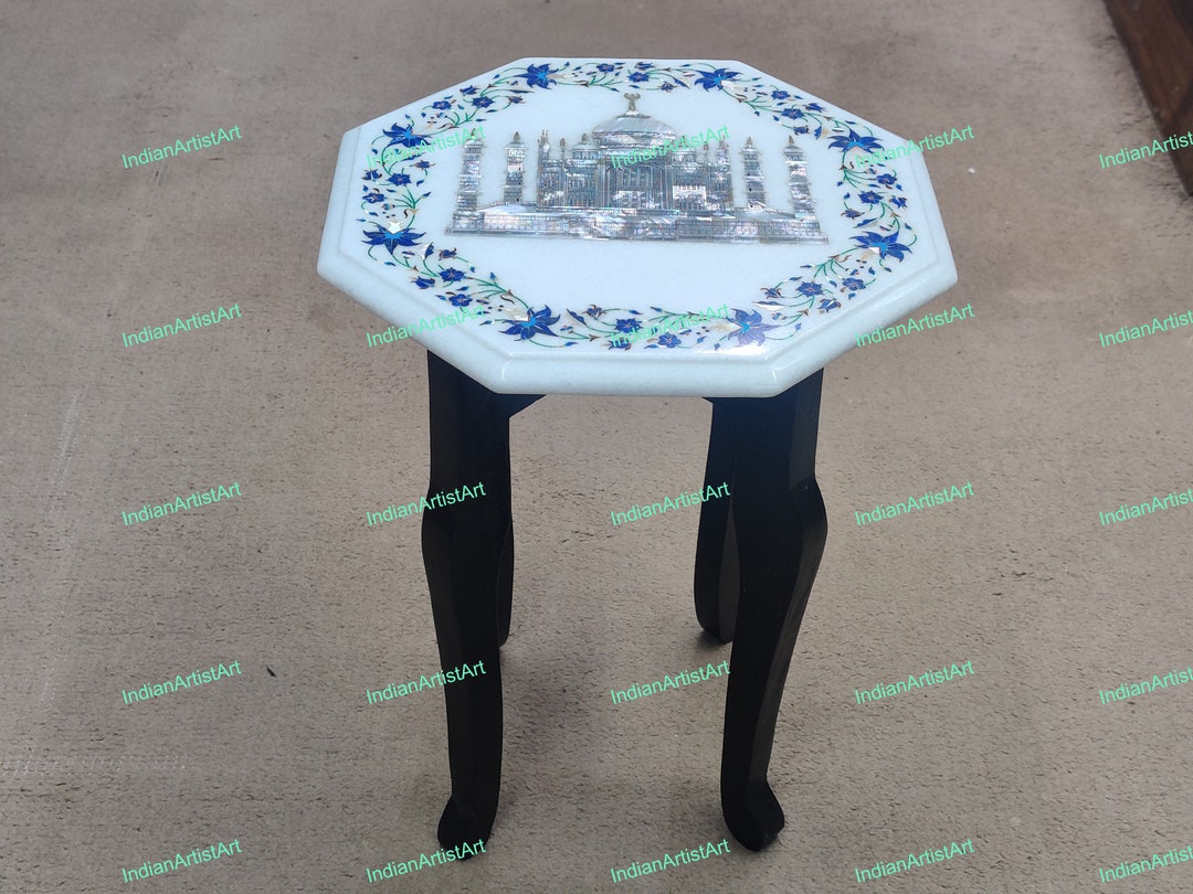 Taj Mahal Marble Table Top: Mother of Pearl & Lapis Lazuli Inlay - Etsy