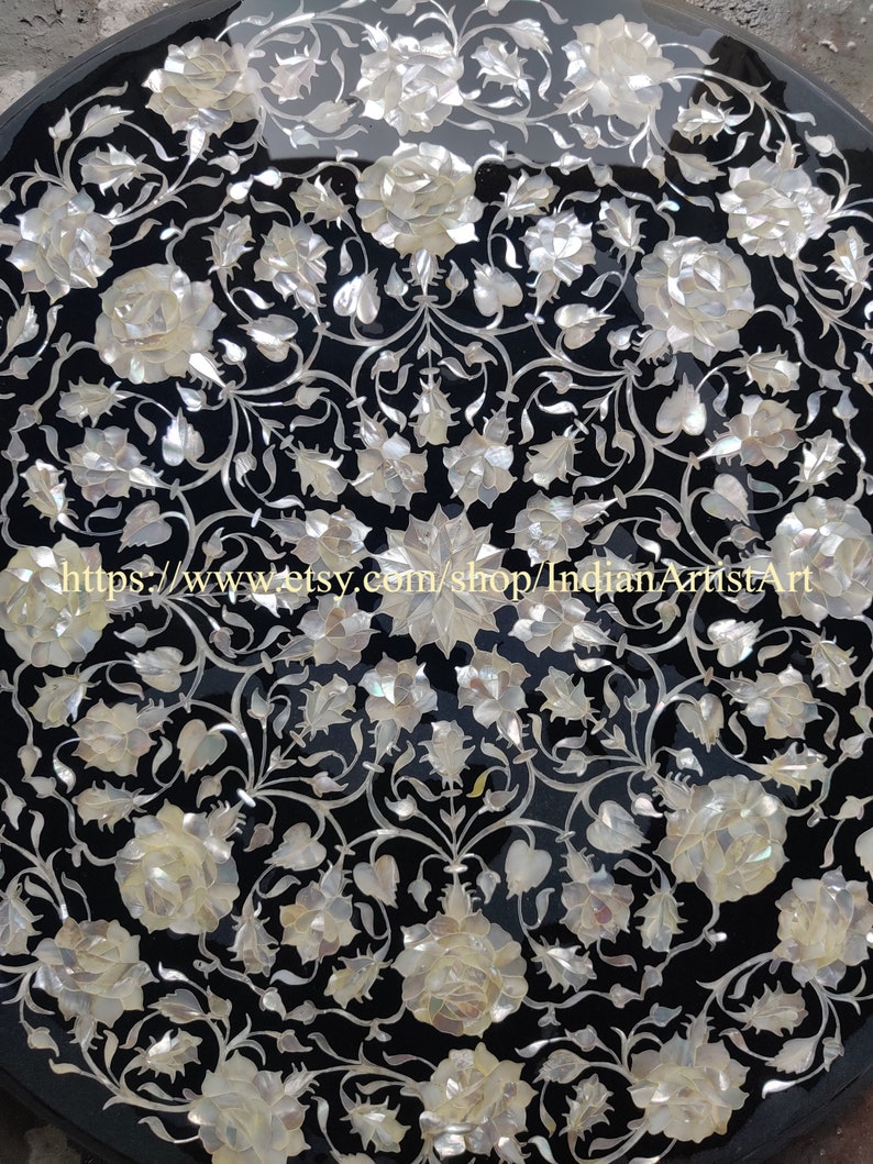 Marble Inlay Art Table Top / Circular Coffee Table Top With - Etsy