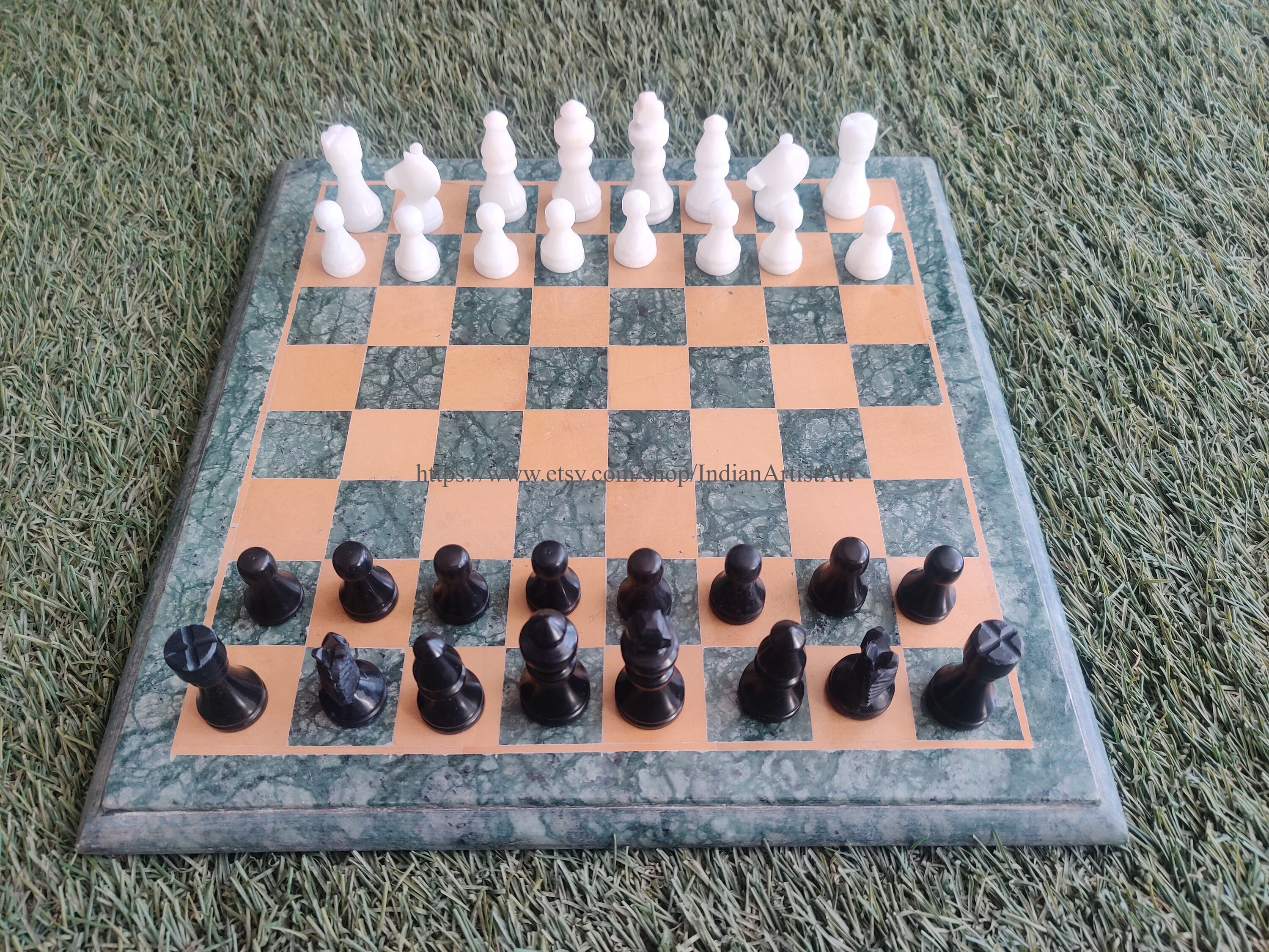 Handmade Chess Board Green Marble Chess Board Square Chess | Etsy