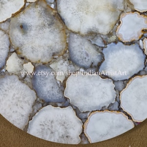 White Agate Table Top in Round Shape - Etsy