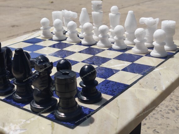 Beige Stone Marble Chess Board With Chess Pieces / Marble - Etsy