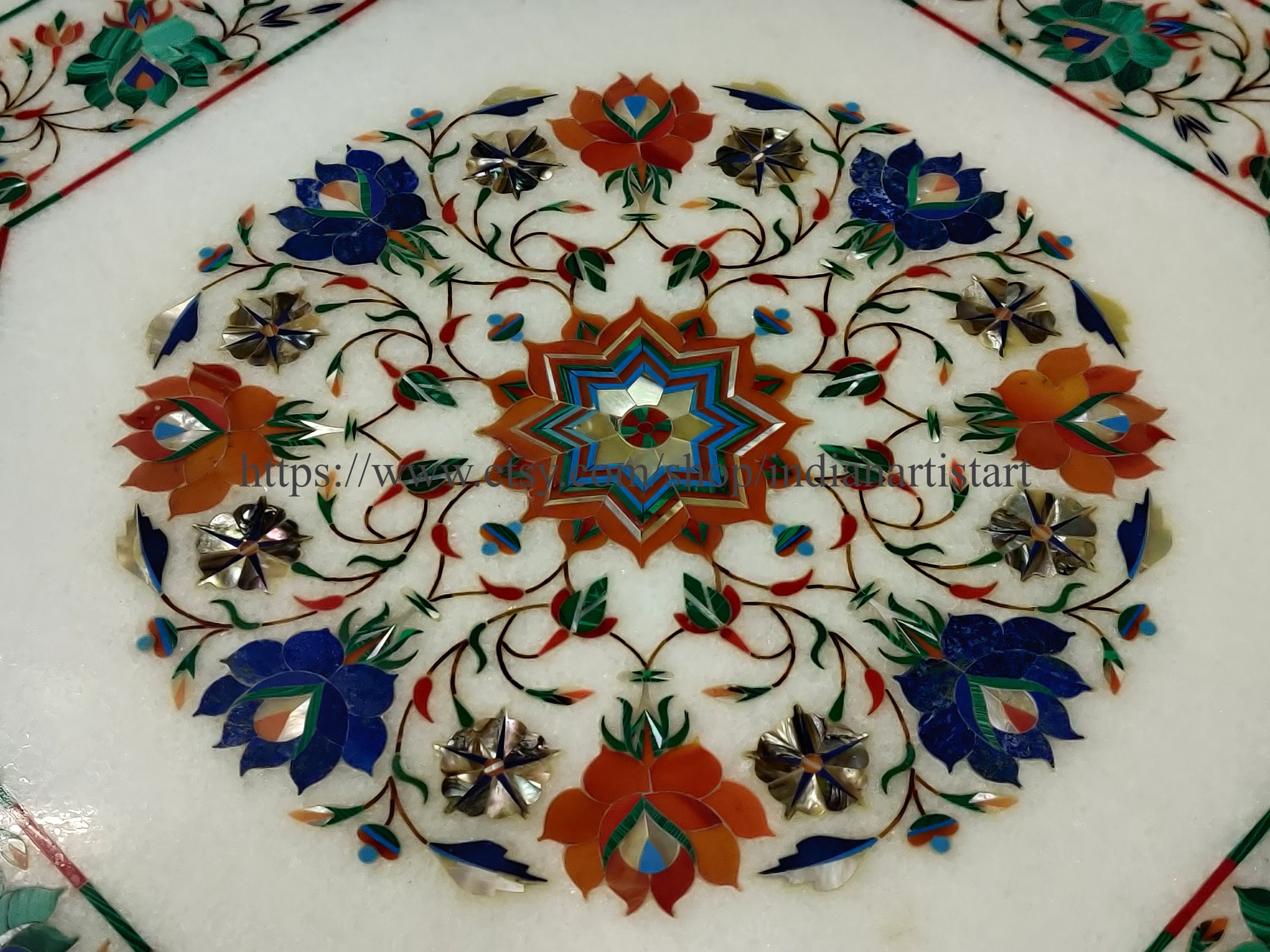White Marble Inlaid Table Top for End Use Purpose White - Etsy
