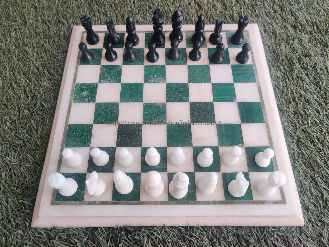 Handmade Green Onyx Chess Board: White Marble Inlaid Table - Etsy