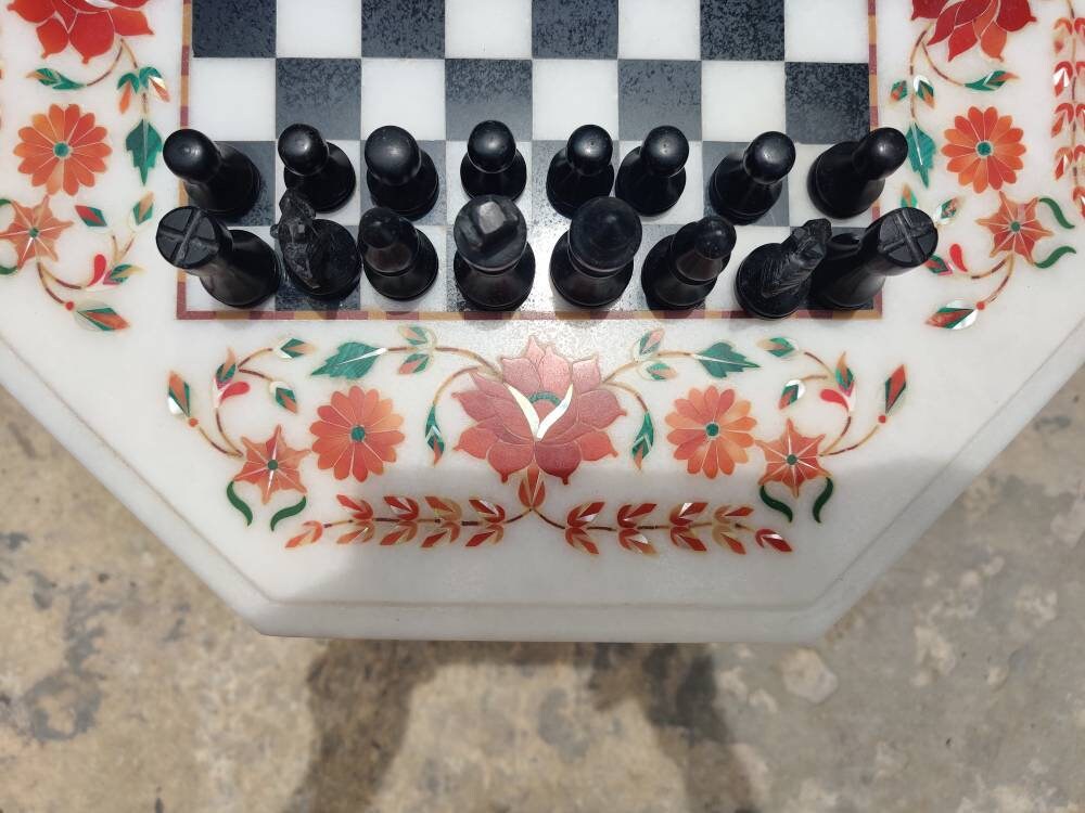 Queen Gambit Chess White Marble Chessboard Chess Table With - Etsy