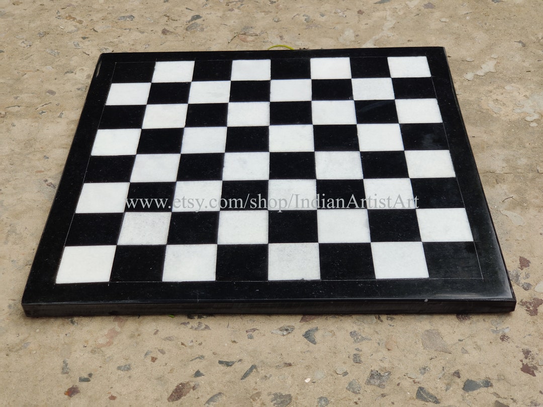 Chess Board in Black Marble Square Shape / White Agate Stone in Chess ...