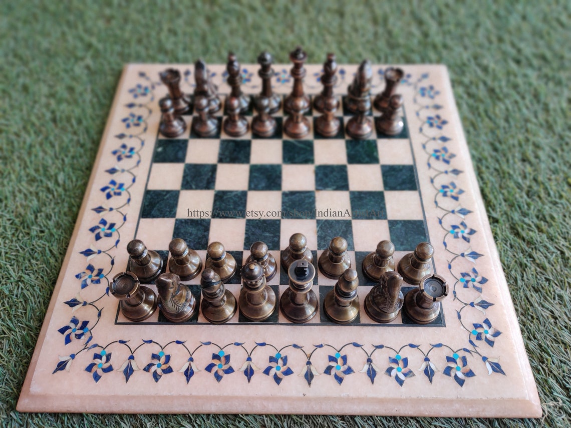 Chess Board in Pink Marble With Metal Pieces Indian Marble - Etsy