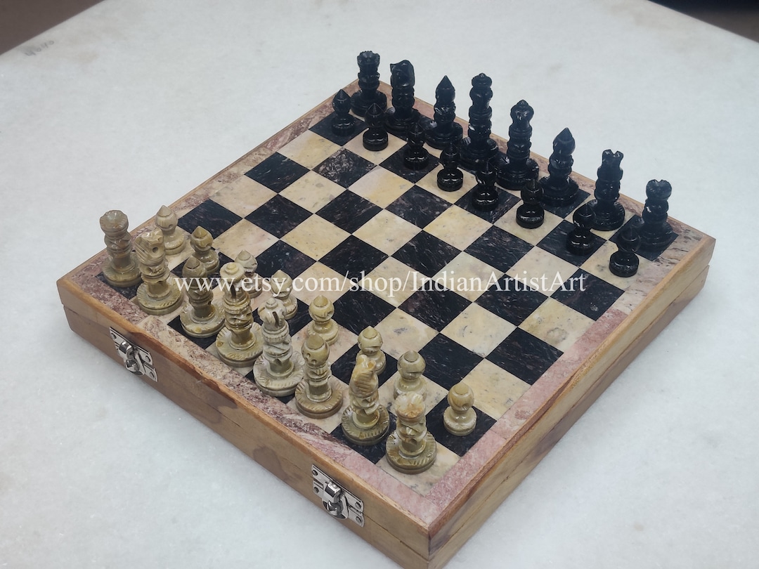 Handmade Indian Chess Set: Wood & Natural Stone, Mughal Style - Etsy UK