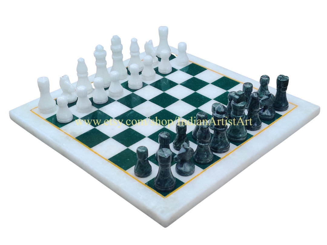 Square Chess Set in White Marble With Natural Marble Pieces - Etsy